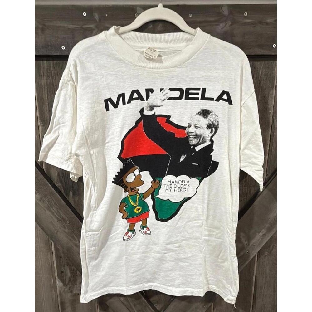 Vintage 90s Bart Simpson Nelson Mandela Tee Rare - Gem